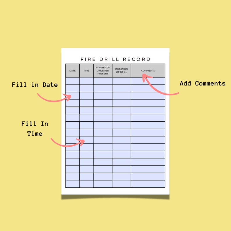 Daycare Fire Drill Log | Fire Drill Report for Home Daycares ...