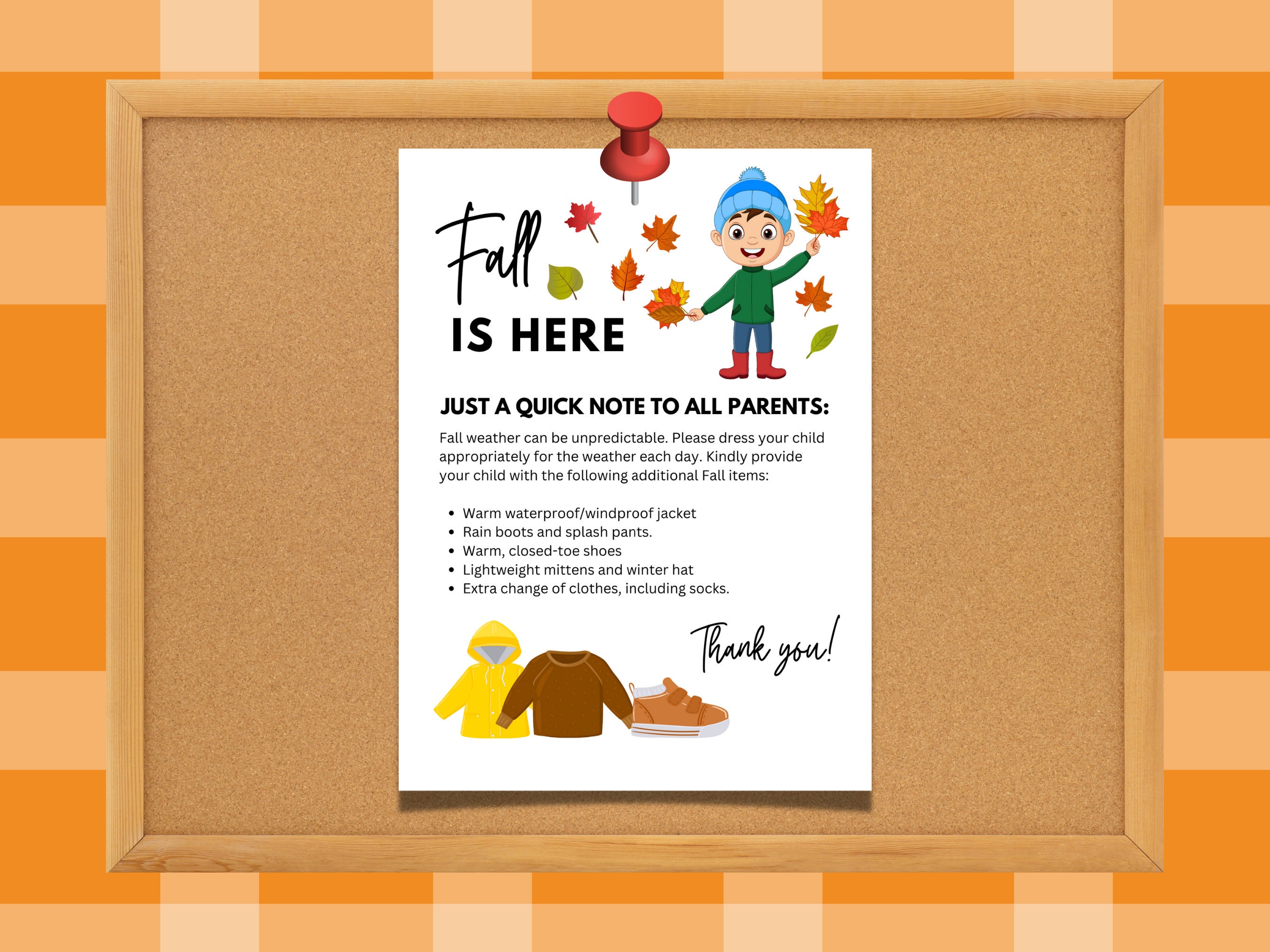 Fall Clothing Reminder for Daycares | Change of Clothes Slip | Reminder ...