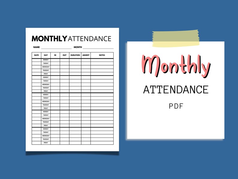 Monthly Attendance Sheet for Daycares Childcare Attendance Log Daycare ...