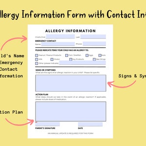 Daycare Allergy Information Forms - Etsy