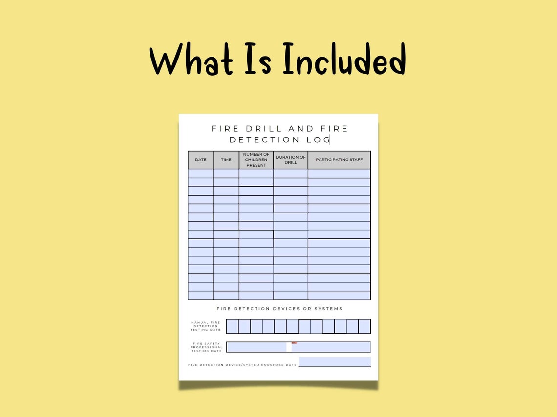 Daycare Fire Drill & Detection Log: Fillable Emergency Forms for ...