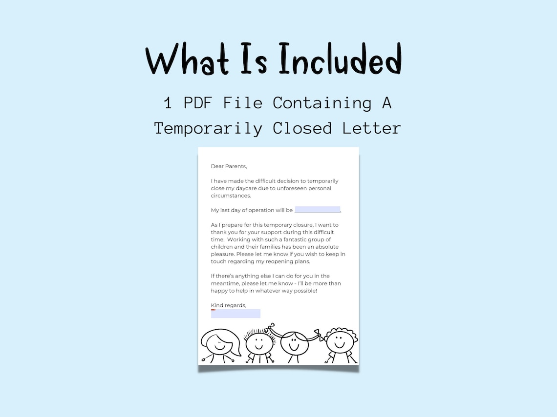 Daycare Temporary Closure Letter – Parent Notice for Short-term Closing ...