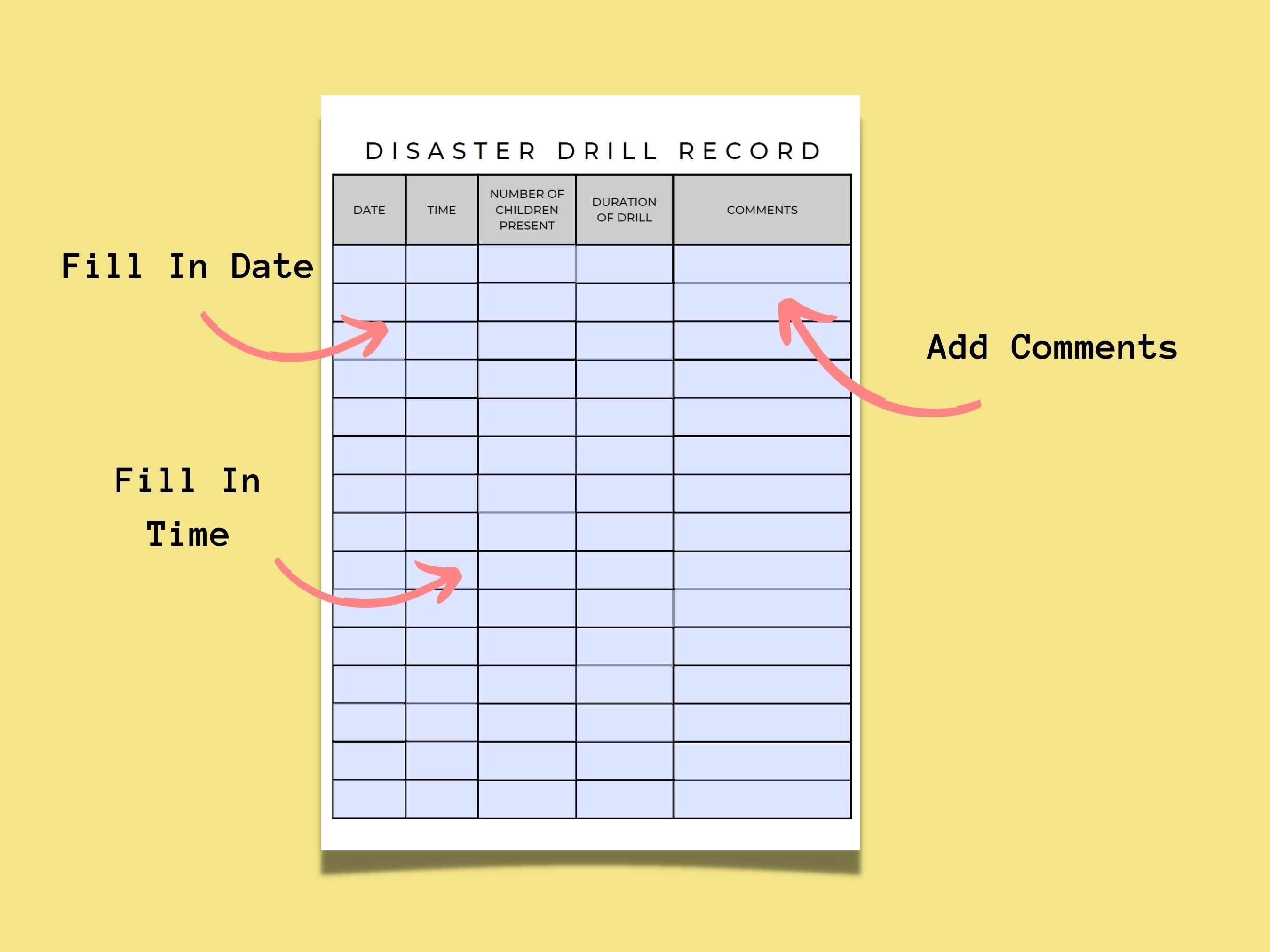 Daycare Disaster Drill Record: Fillable Emergency Log - Etsy