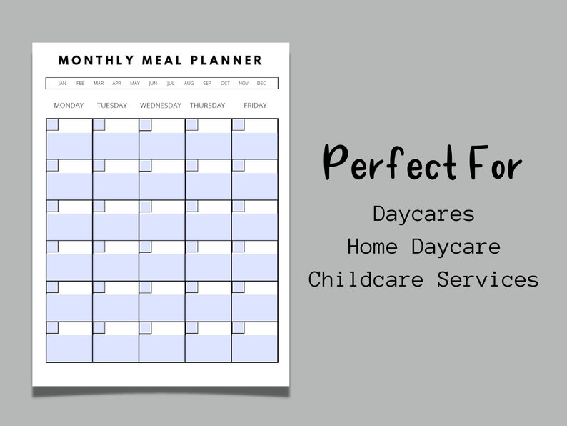 Daycare Monthly Meal Planner | Monthly Meal Plan for Daycares | Daycare ...