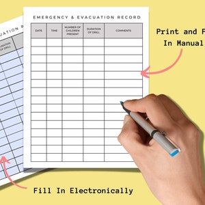 Emergency and Evacuation Record for Daycares | Daycare Fire Drill ...