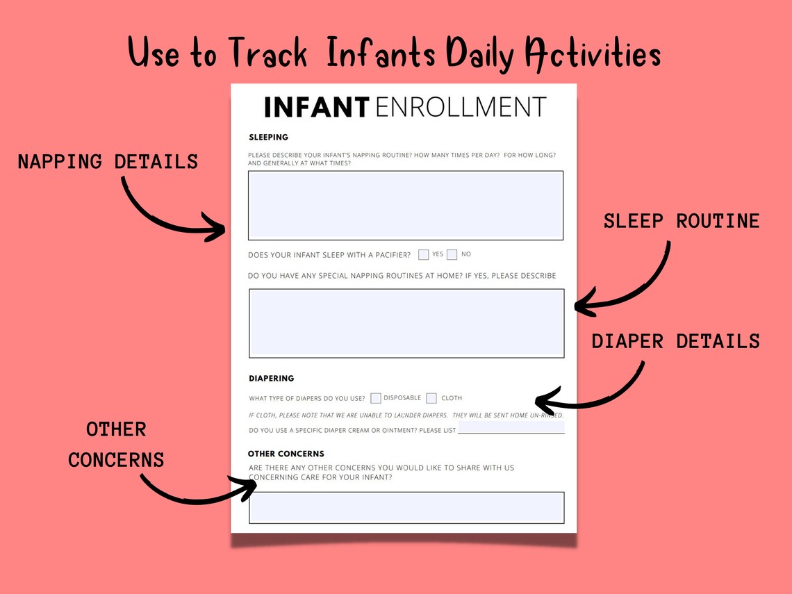 Infant Enrollment Intake Form | Daycare Enrollment Form for Infants ...