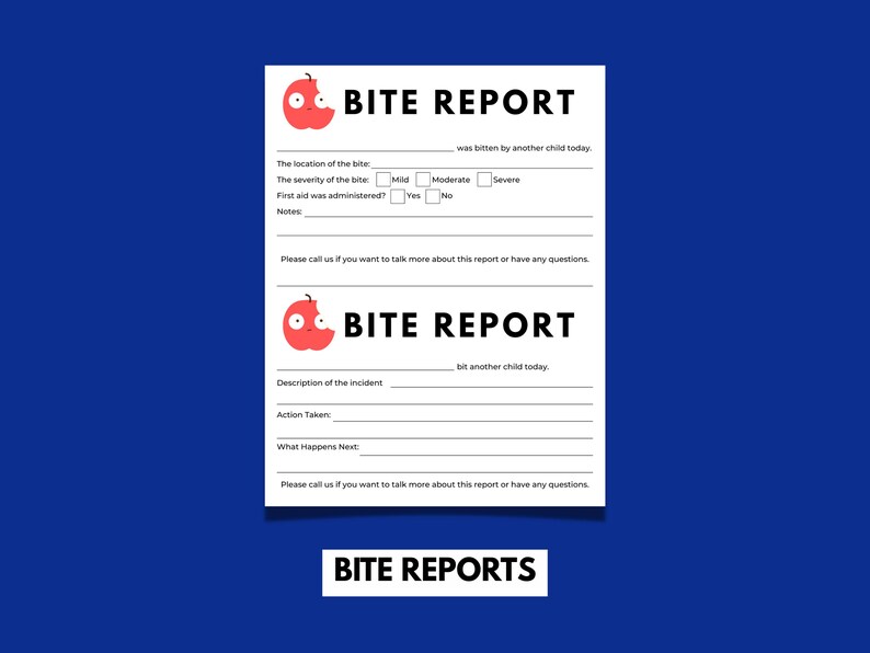 Daycare Bite Report and Log Printable Bundle | Preschool Biting ...