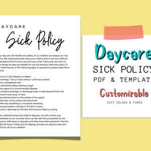 Daycare Sick Policy Childcare Illness Policy Daycare Forms - Etsy