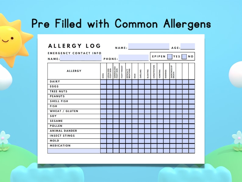 Daycare Allergy Log | Daycare Allergy Form | Childcare Allergy Plan ...