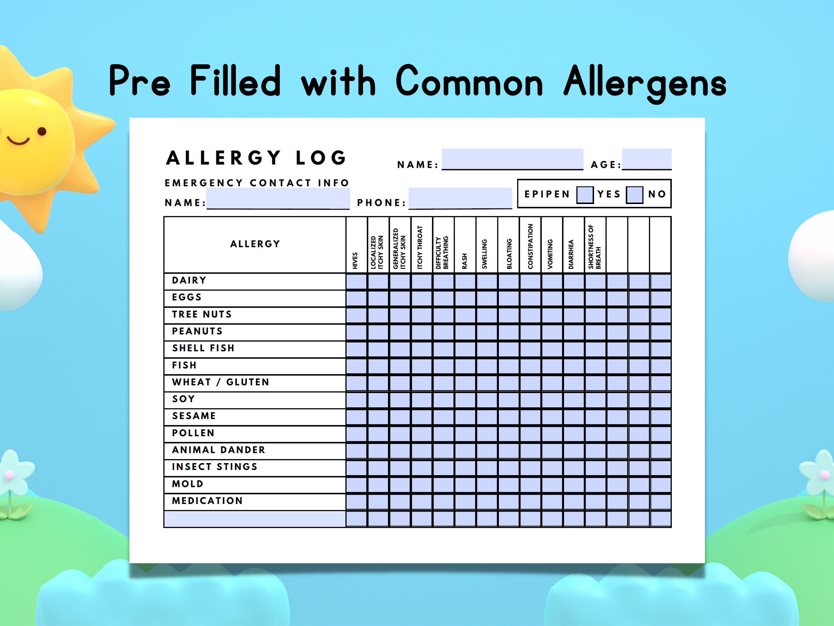 Daycare Allergy Log Daycare Allergy Form Childcare Allergy Plan Form ...