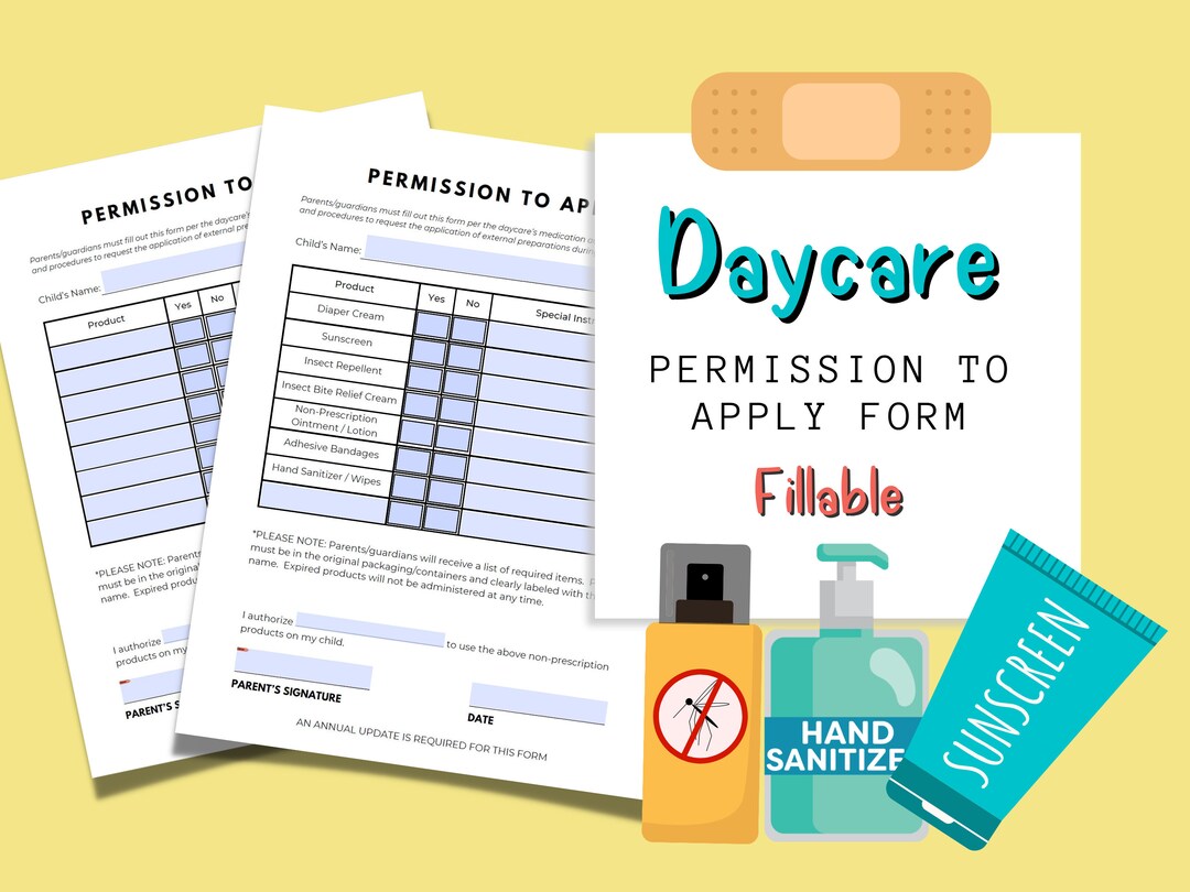 Permission to Apply Form for Daycares | Medication Permission Form for ...