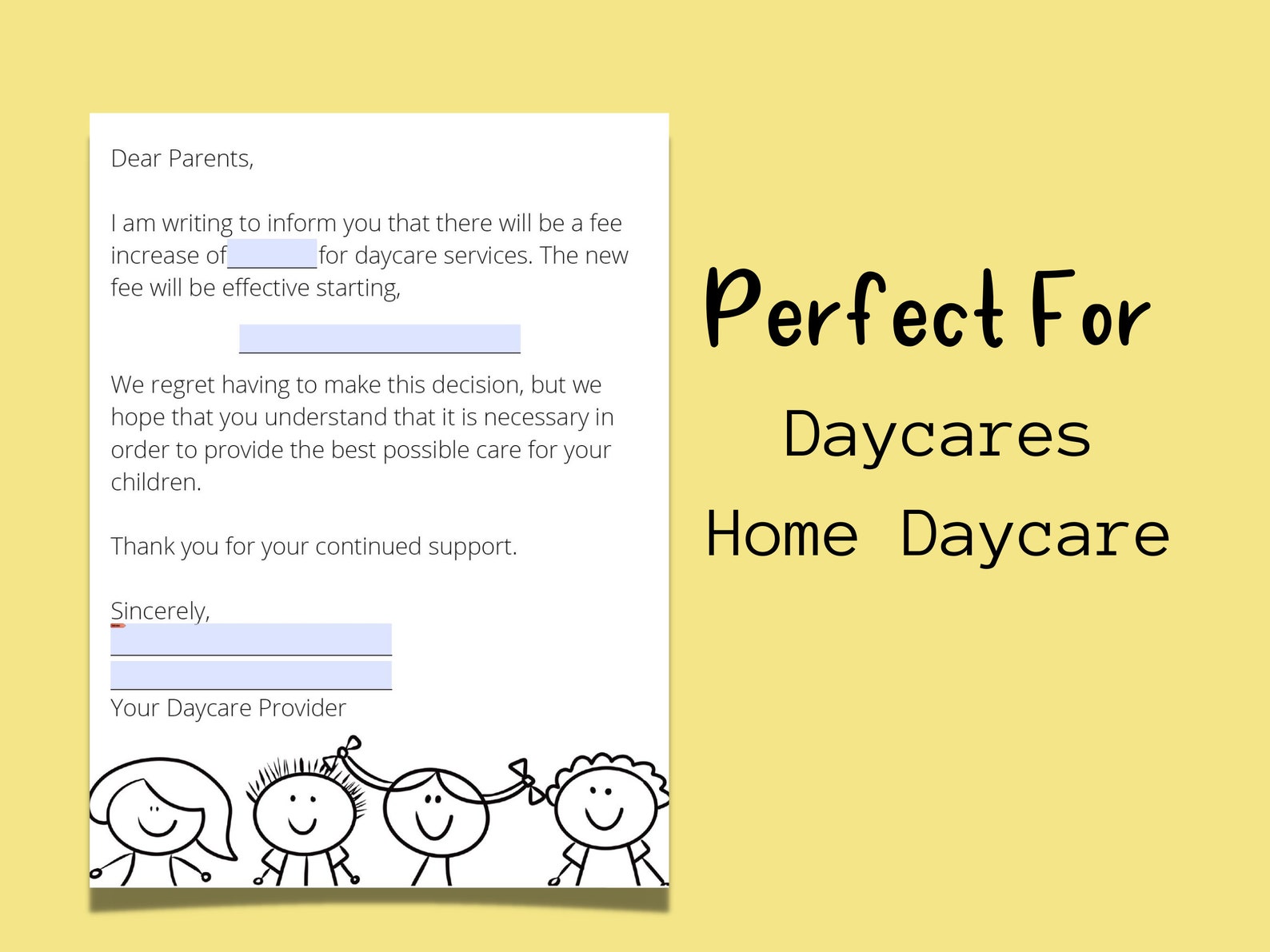 Daycare Fee Increase Letter Childcare Rate Increase Letter Fillable ...