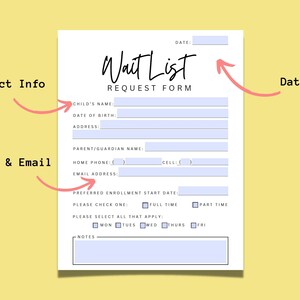 Daycare Wait List Request Form for Home Daycare & Childcare Centers - Etsy