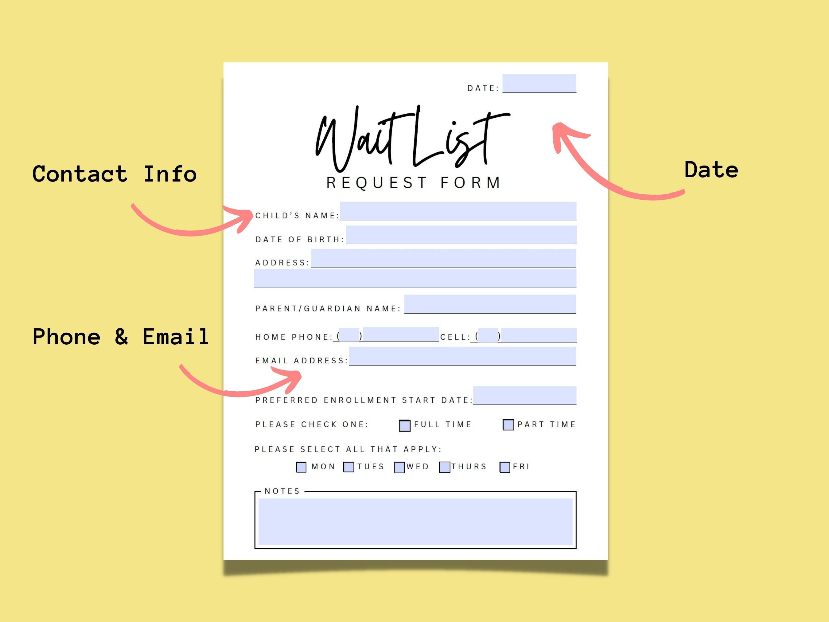 Daycare Wait List | Daycare Waiting List Template | Wait List Request ... Daycare Wait List | Daycare Waiting List Template | Wait List Request ...