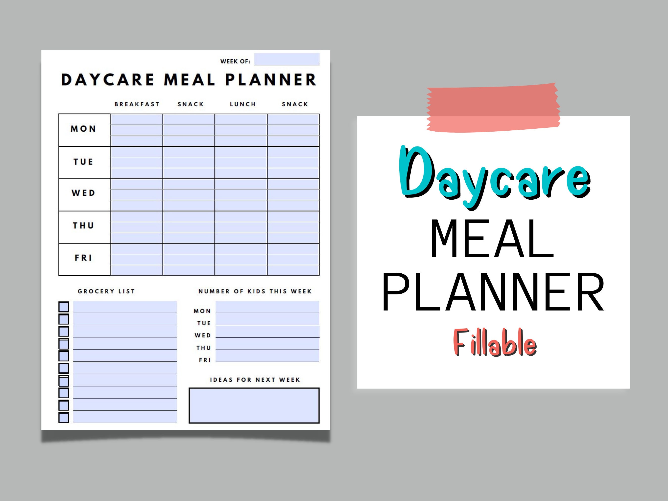 Daycare Meal Planner | Daycare Menu Planner | Weekly Meal Planner ...