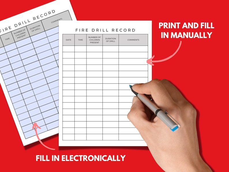 Fire Drill Record – Daycare Safety Log Sheet for Daycare Providers and ...