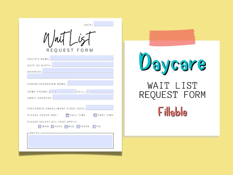Daycare Wait List Request Form for Home Daycare & Childcare Centers - Etsy