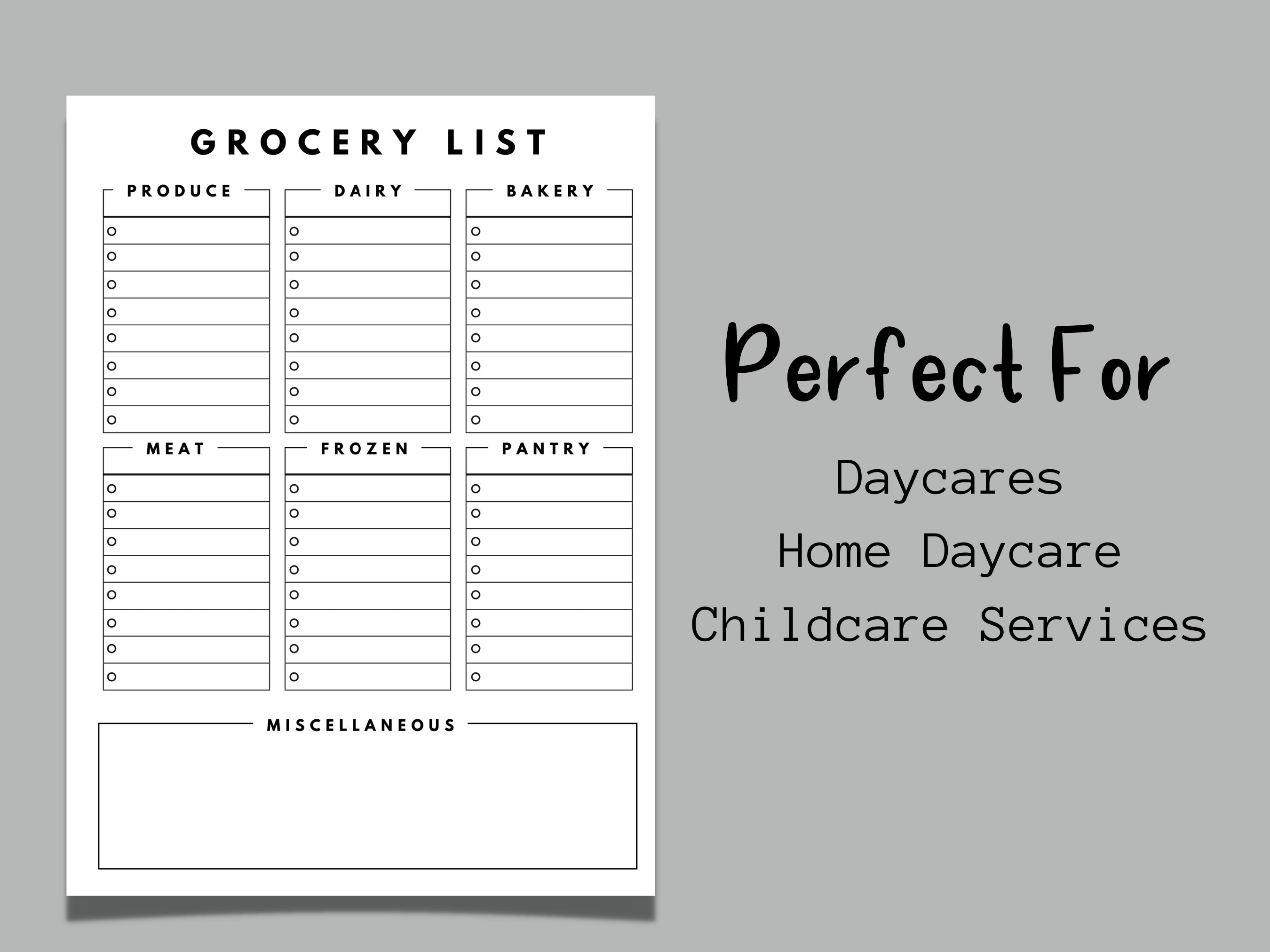 Fillable Grocery List for Daycare | Grocery List | Shopping List ...
