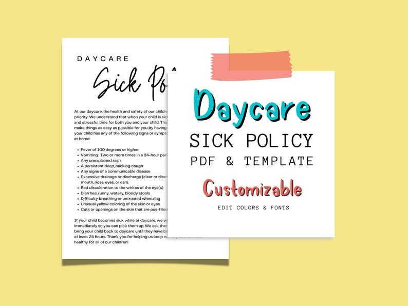 Daycare Sick Policy Template for Home Daycare & Childcare Centers - Etsy