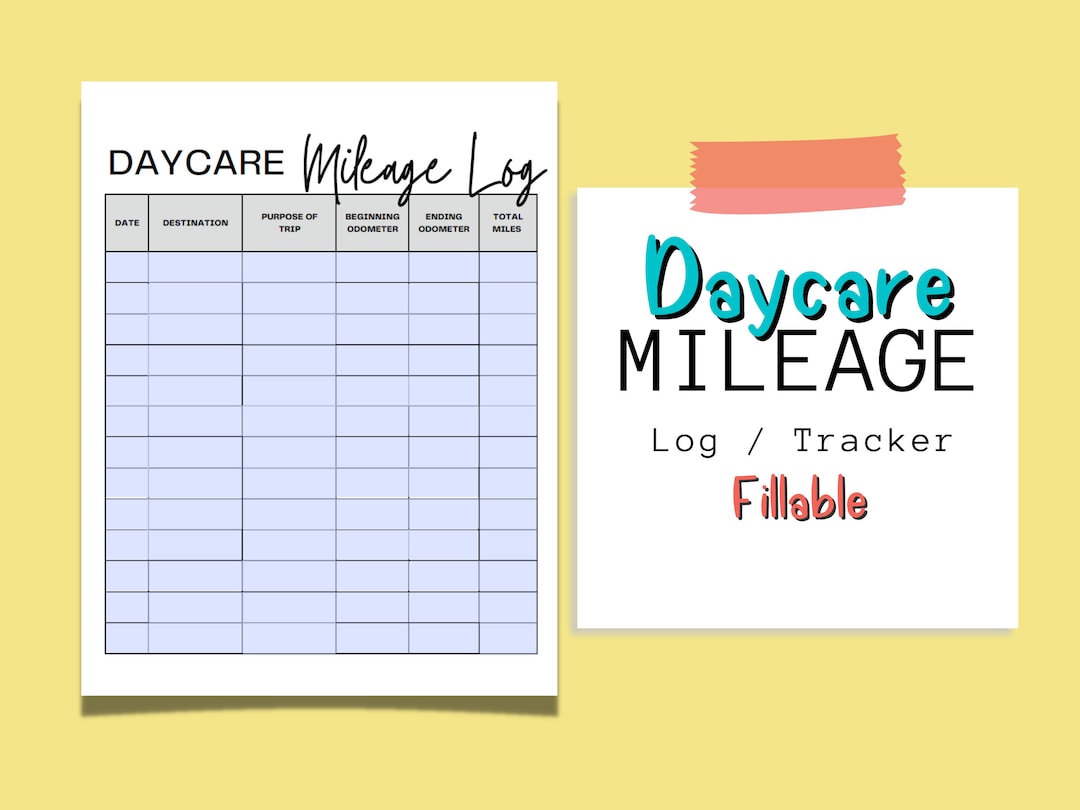 Daycare Mileage Log | Childcare Mileage Tracker | Daycare Daily Log ...