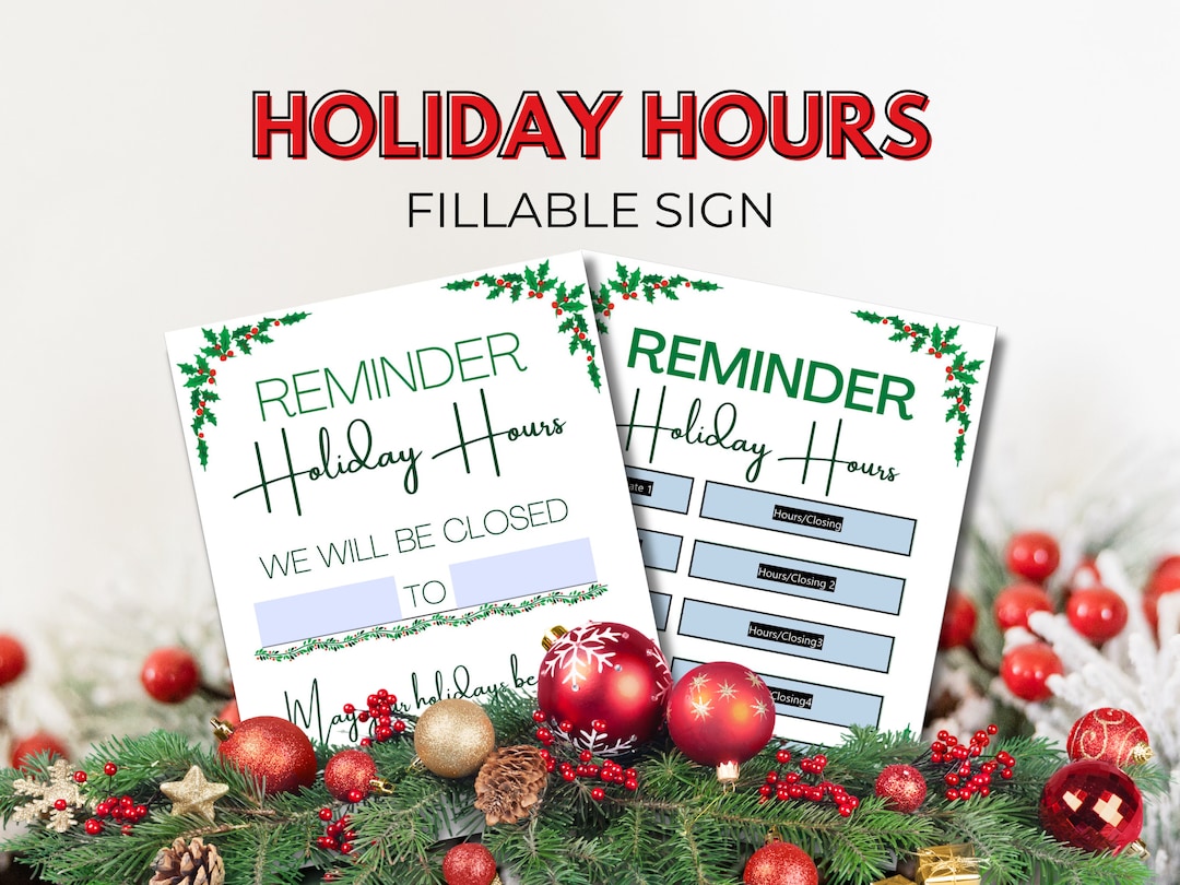 Holiday Hours Reminder Sign | Christmas Break Closure | Holiday Closure ...