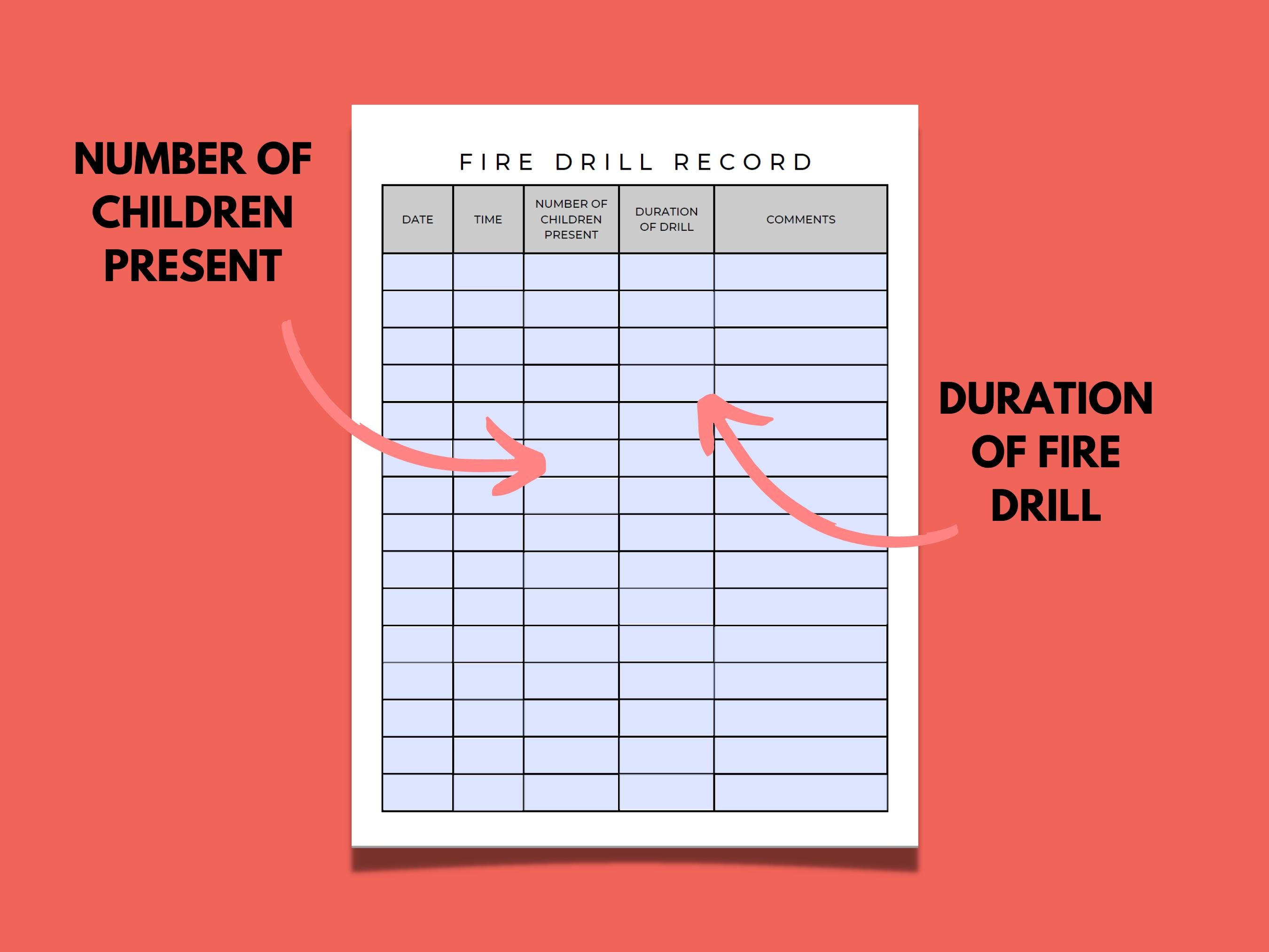 Fire Drill Log for Daycare Fire Drill Record Sheet for Fire Drill - Etsy