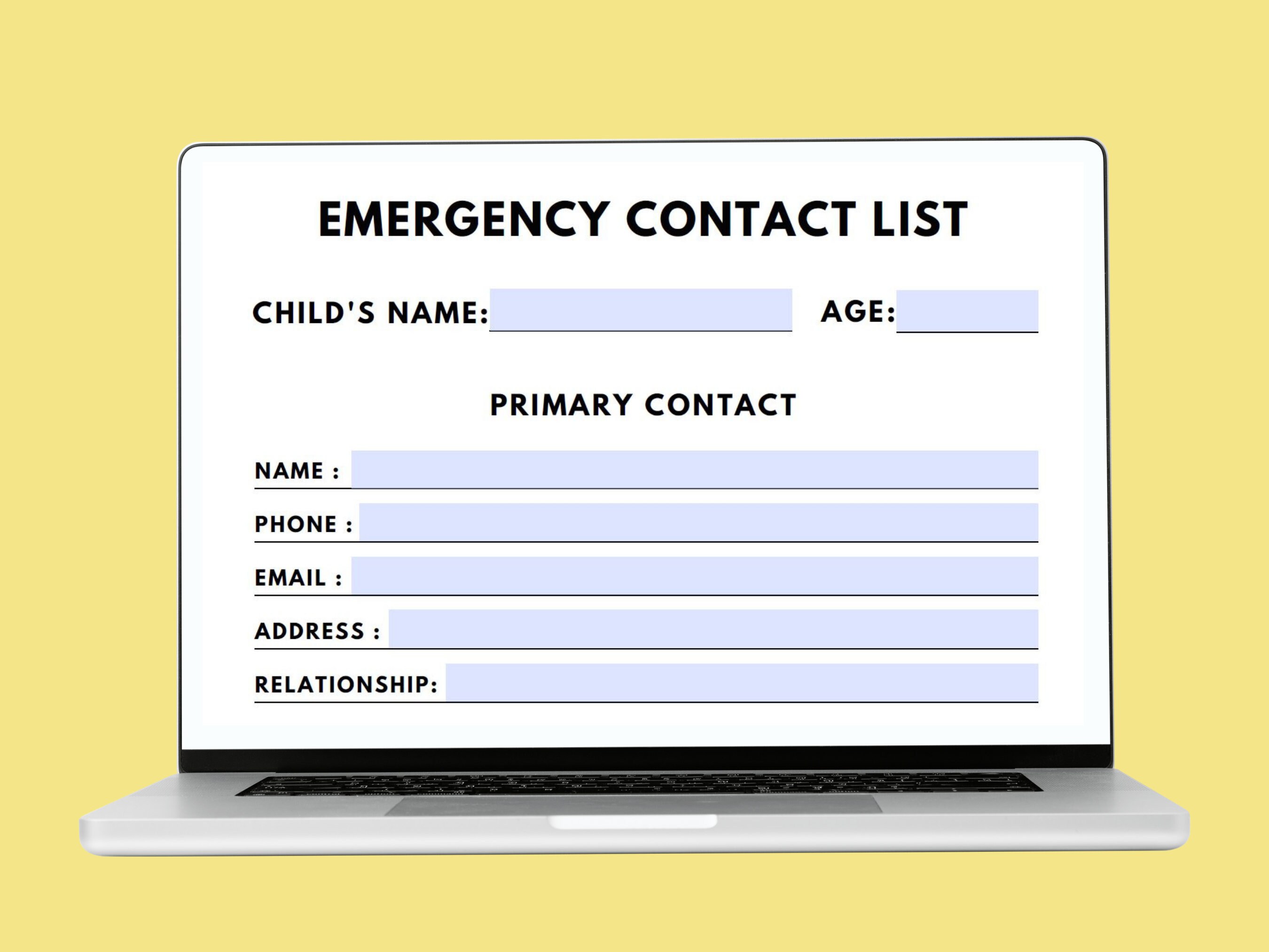 Daycare Emergency Contact Form | Emergency Contact Form for Daycares ...