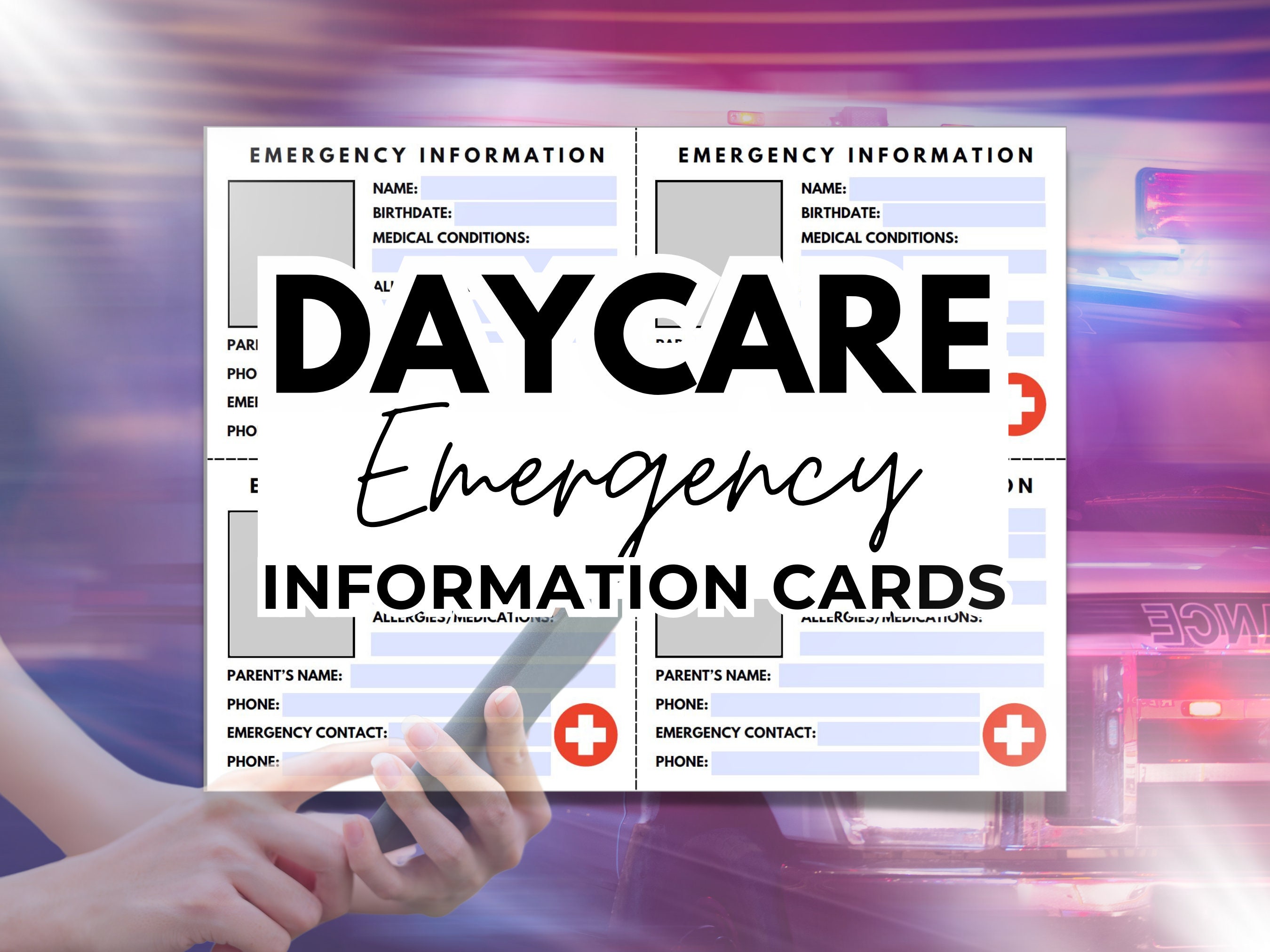 Daycare Emergency Information Cards: Childcare Medical Details Daycare ...