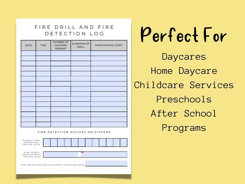 Daycare Fire Drill & Detection Log: Fillable Emergency Forms for ...