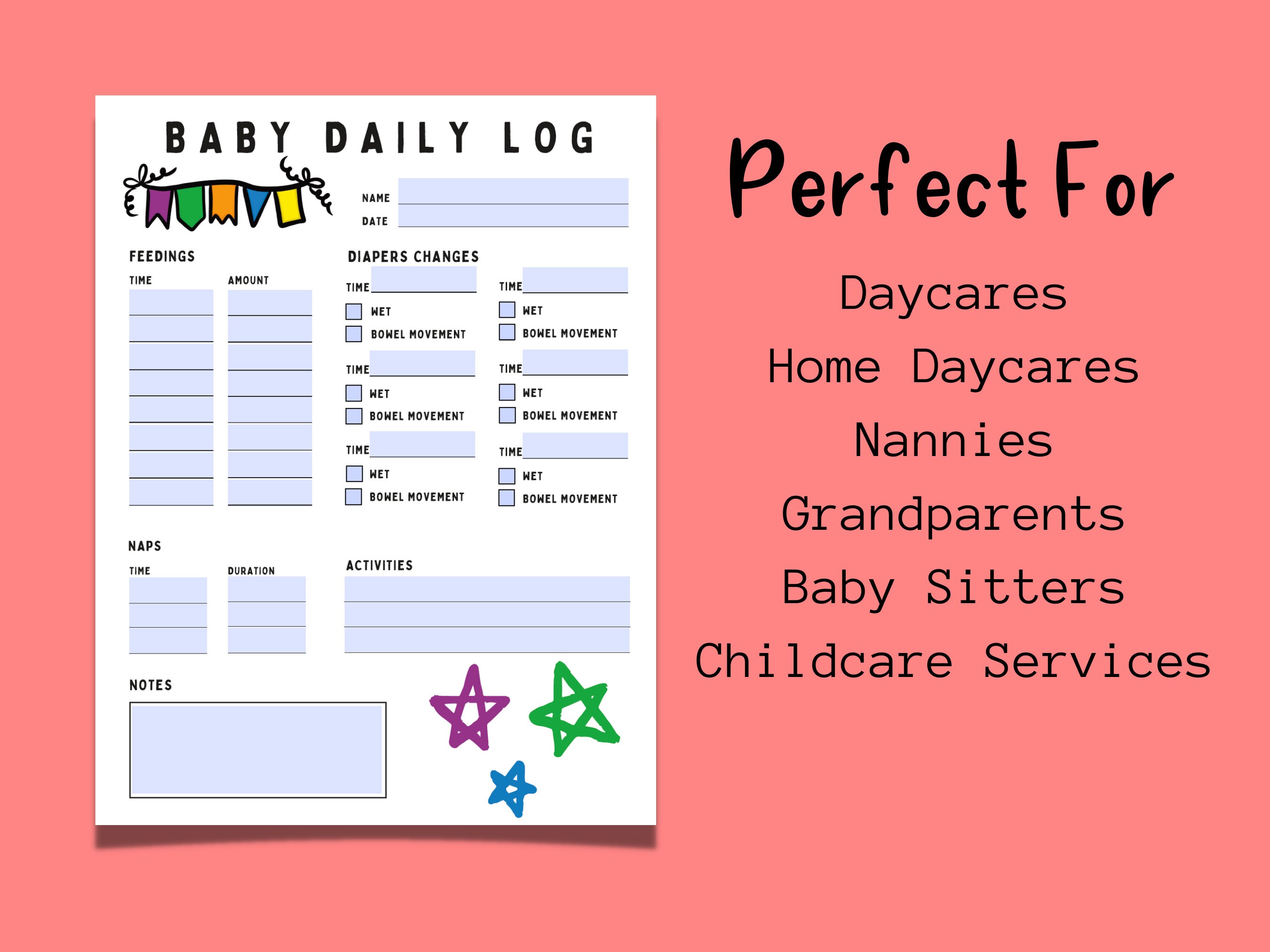Baby Daily Log for Daycares Infant Daily Report Baby Care Log - Etsy