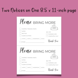 Please Bring More Supplies | Daycare Parent Notice | Childcare Notice ...