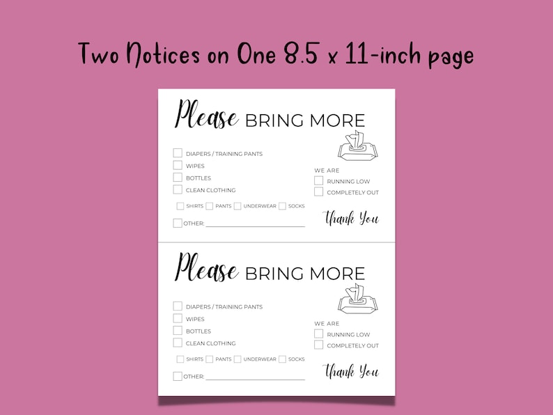 Please Bring More Supplies | Daycare Parent Notice | Childcare Notice ...