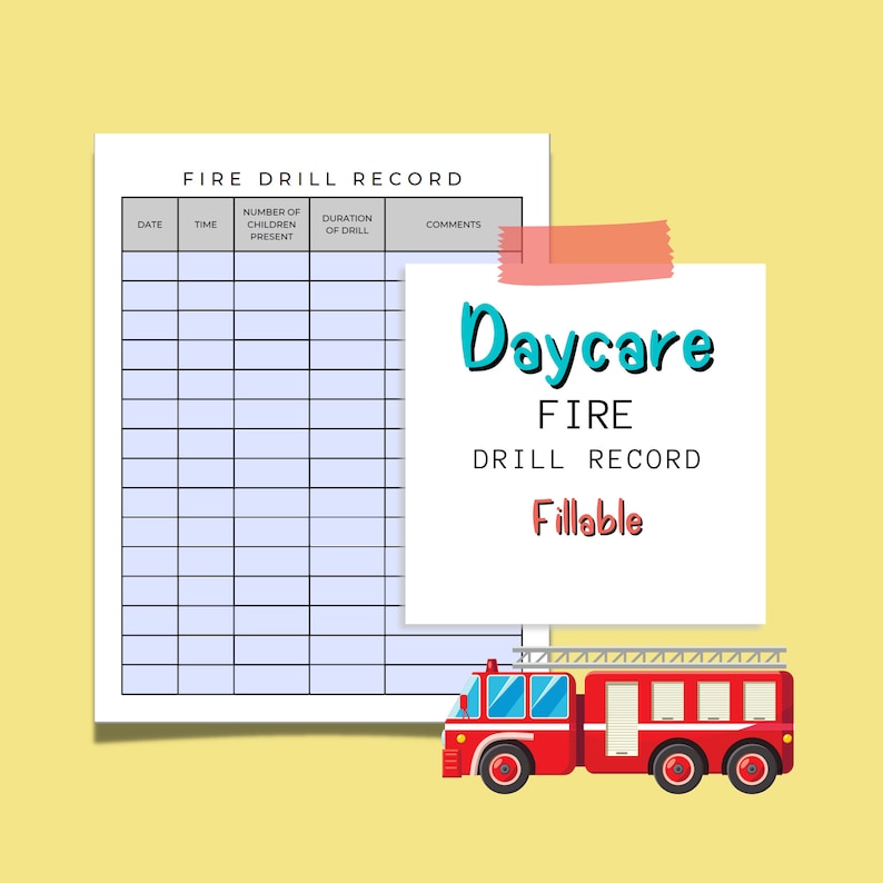 Daycare Fire Drill Log | Fire Drill Report for in Home Daycares ...
