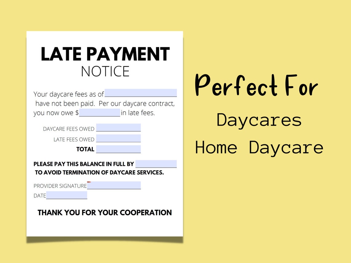 Daycare Late Payment Notice Fillable Balance Due Notice - Etsy