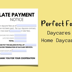 Daycare Late Payment Notice| Fillable Balance Due Notice | Daycare Late ...