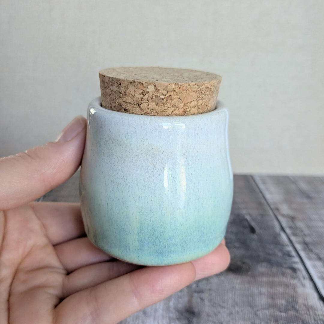 Small Ceramic Pot With Cork Lid and a White and Turquoise Glaze - Etsy