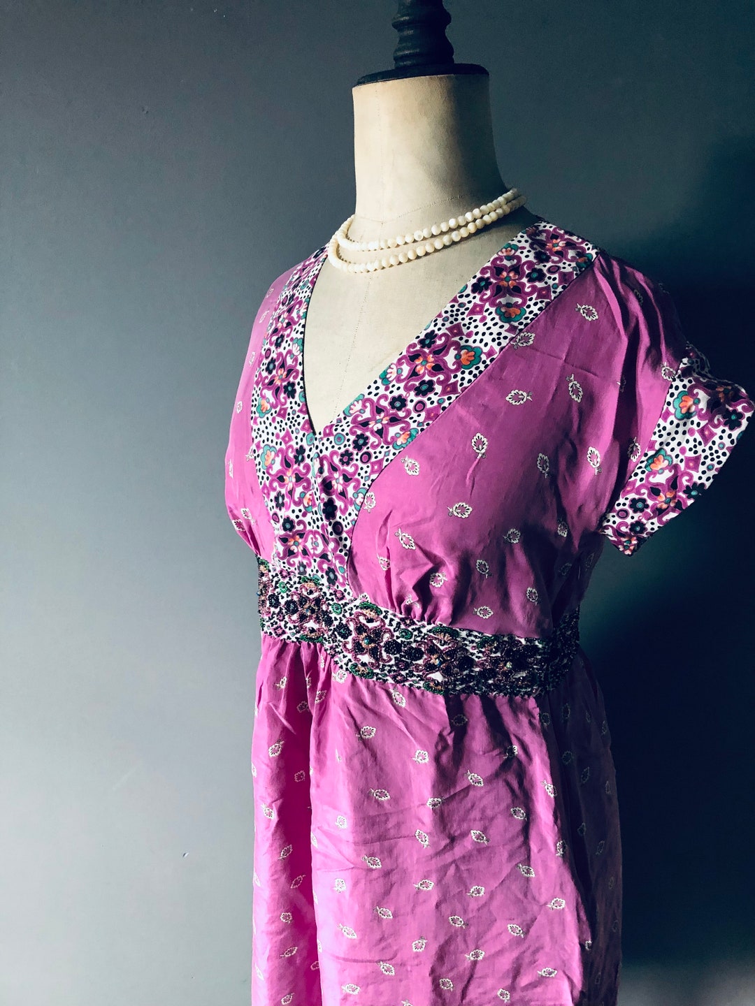 Vintage Ghost Pink Silk Beads Dress Size 10, Y2K Ghost Pink Dress, Y2k ...