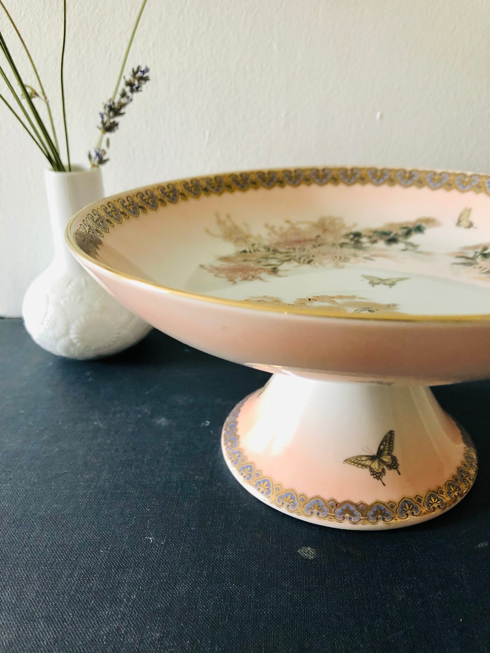 Vintage Pink Porcelain St Michaels Japanese Pedestal Trinkets Fruit ...