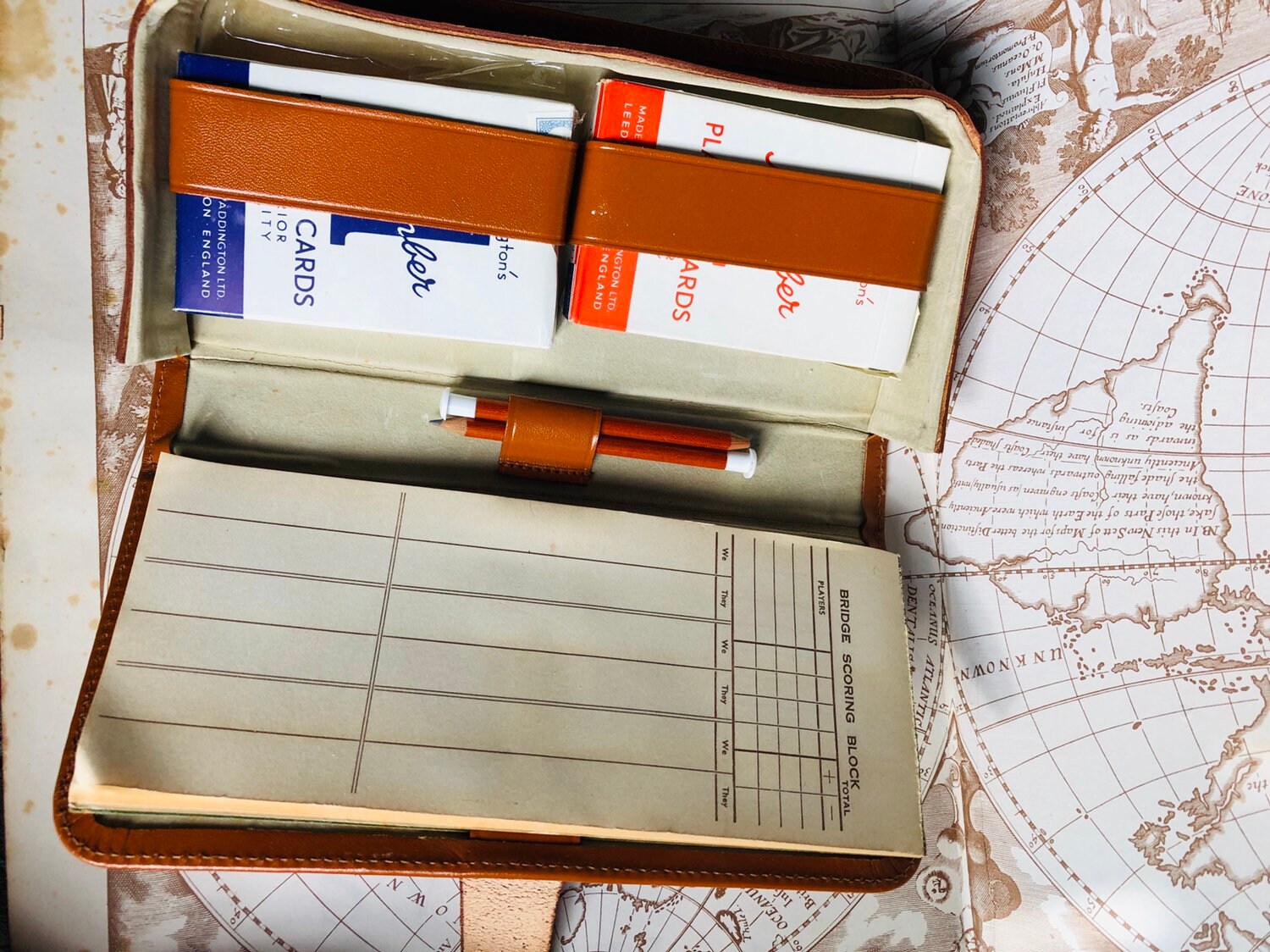 Vintage Bridget Cards Game Travel Set Tan Cowhide Leather Case. Vintage ...