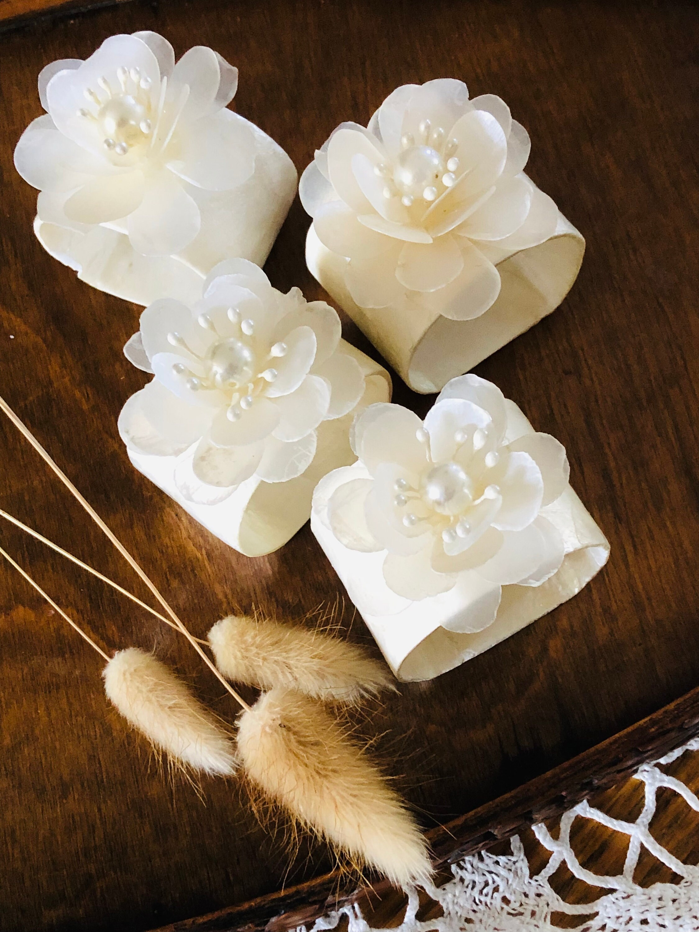Vintage MOP Flowers Napkin Holders Set, Shells Napkin Holders , Wedding ...