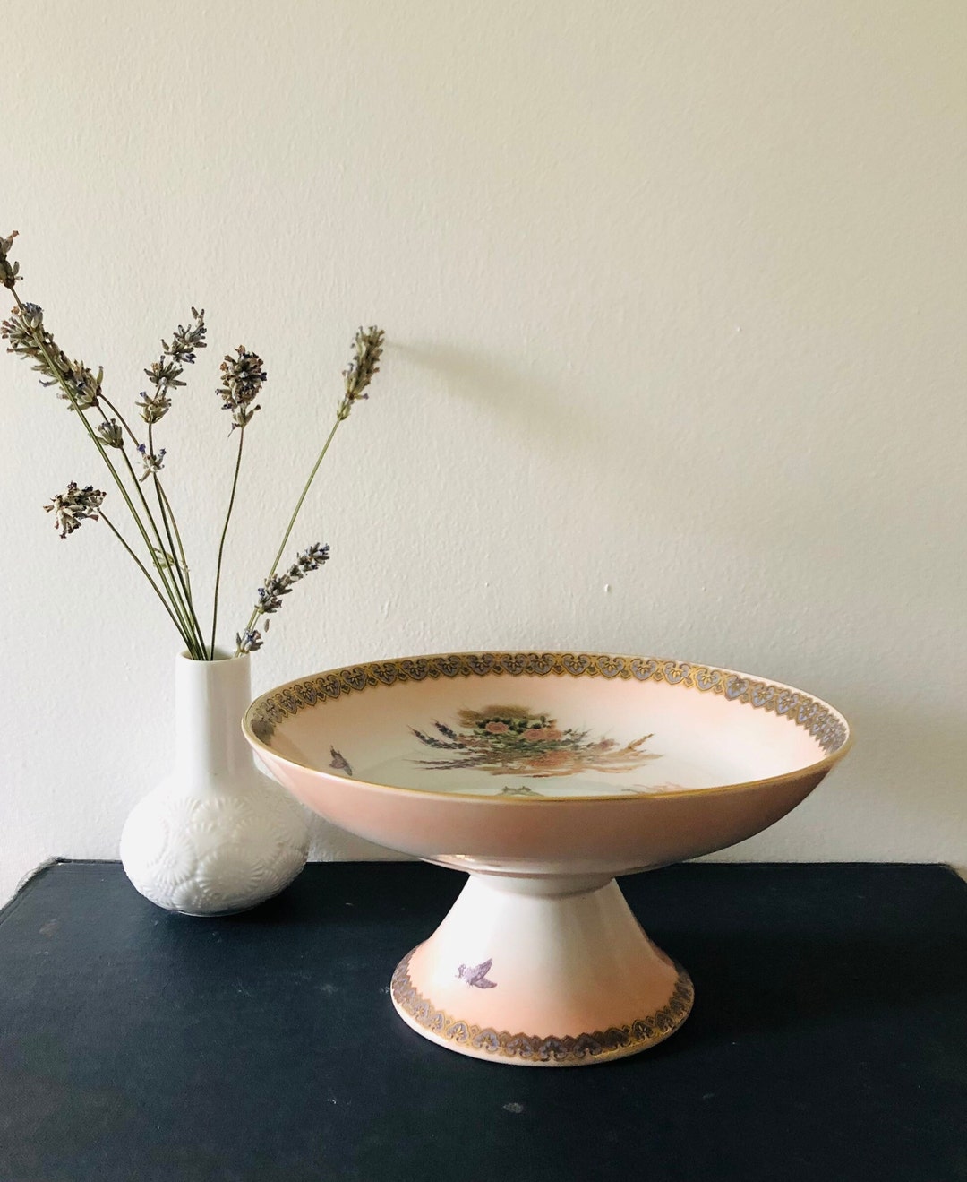 Vintage Pink Porcelain St Michaels Japanese Pedestal Trinkets Fruit ...