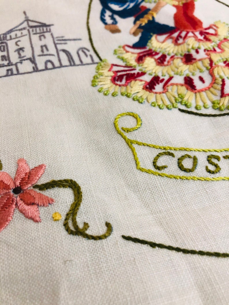 Vintage Embroidery Linen Table Cloth, London, Paris, Copenhagen, Vienna ...