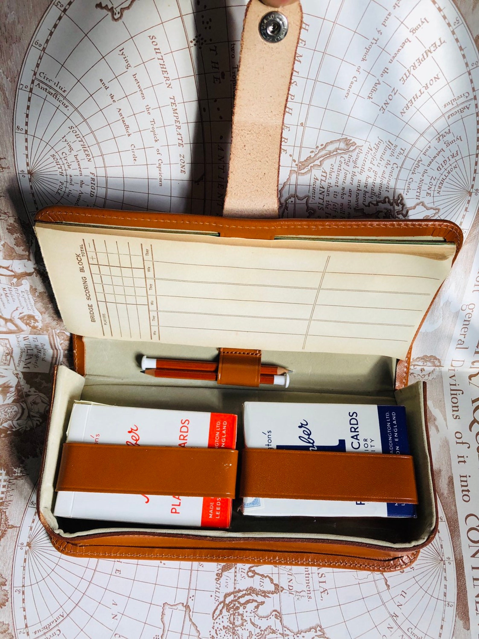 Vintage Bridget Cards Game Travel Set Tan Cowhide Leather - Etsy