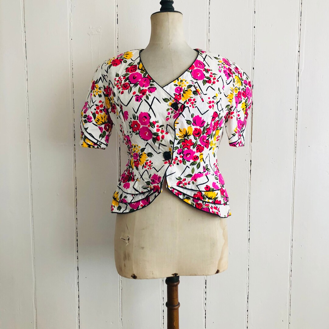 Buy Vintage Simon Ellis Gold Medal Collection Floral Jacket Size 14 ...