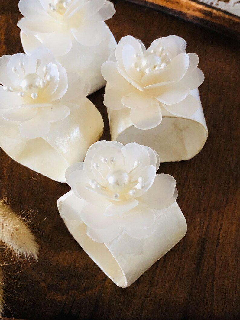 Vintage MOP Flowers Napkin Holders Set, Shells Napkin Holders , Wedding ...
