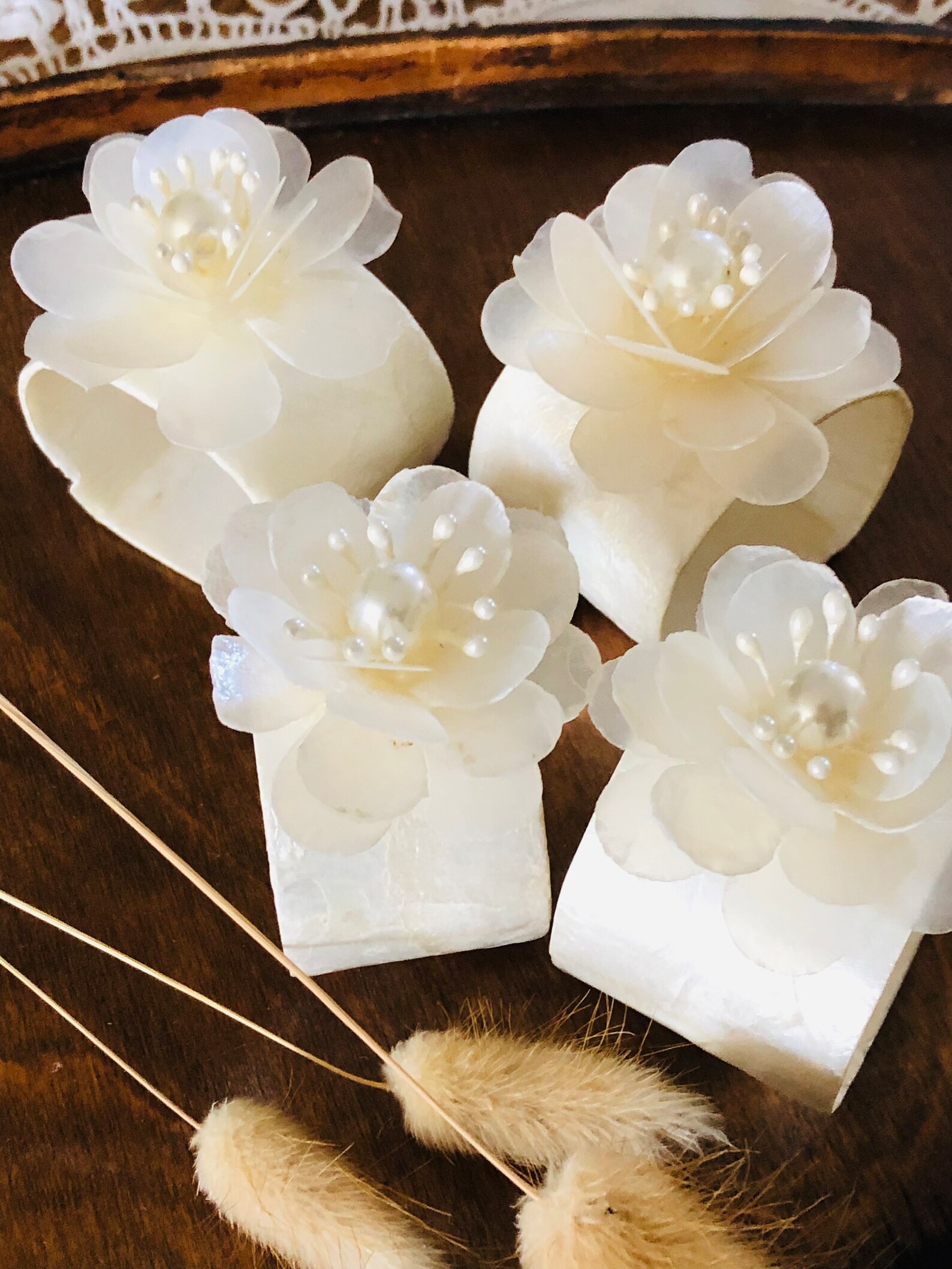 Vintage MOP Flowers Napkin Holders Set, Shells Napkin Holders , Wedding ...
