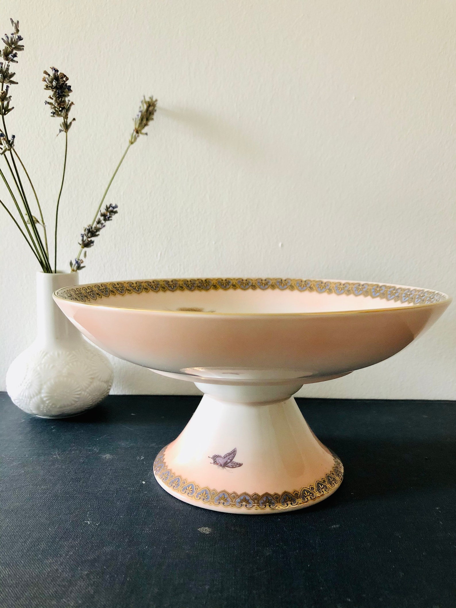 Vintage Pink Porcelain St Michaels Japanese Pedestal Trinkets Fruit ...