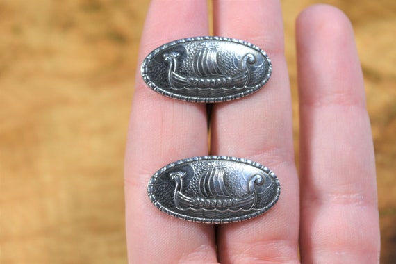 Vintage Norwegian Finn Jensen Viking Ship Cufflinks i… - Gem