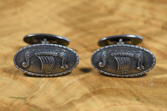 Vintage Norwegian Finn Jensen Viking Ship Cufflinks i… - Gem