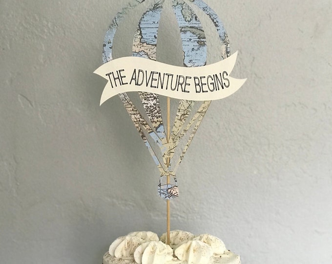 Personalized Blue Map Cake Topper, Floral Centerpiece, Vintage Cake ...